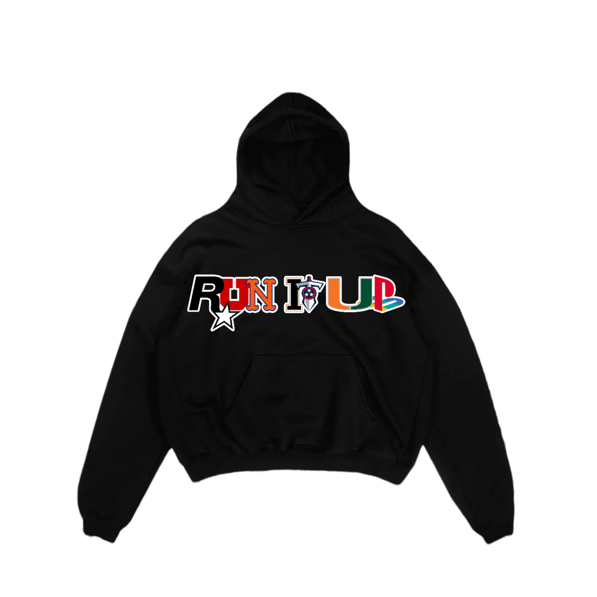 Black Run It Up Multi Logo Hoodie – Run It Up Clothing